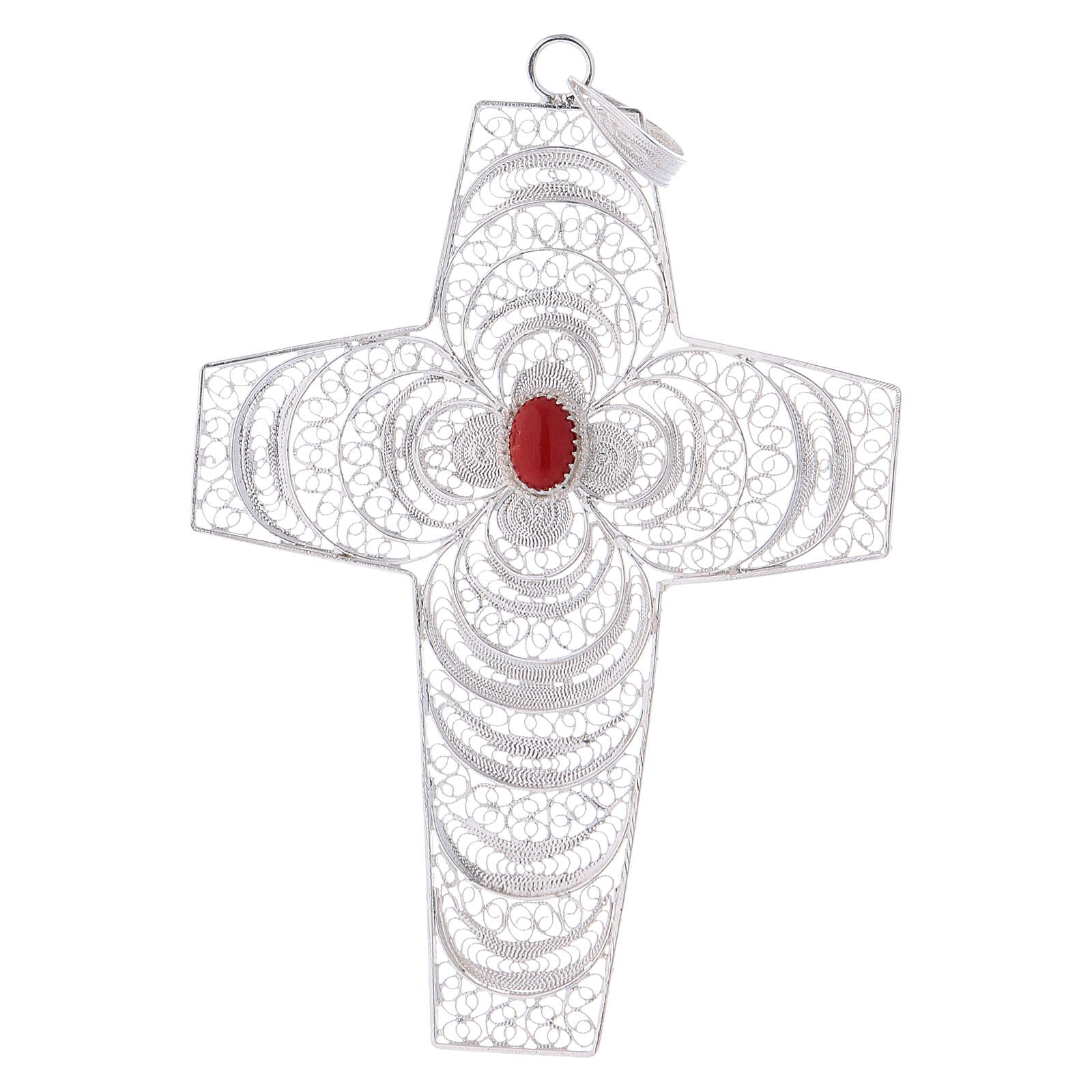 Croce vescovile corallo filigrana argento 800 | vendita online su HOLYART