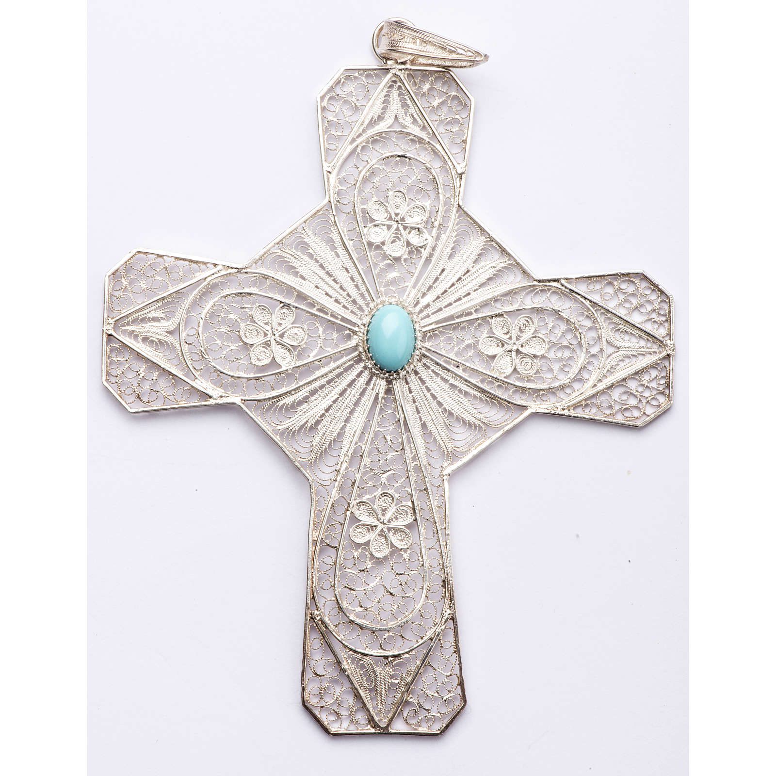 Pectoral Cross in silver 800 filigree with Turquoise stone | online ...