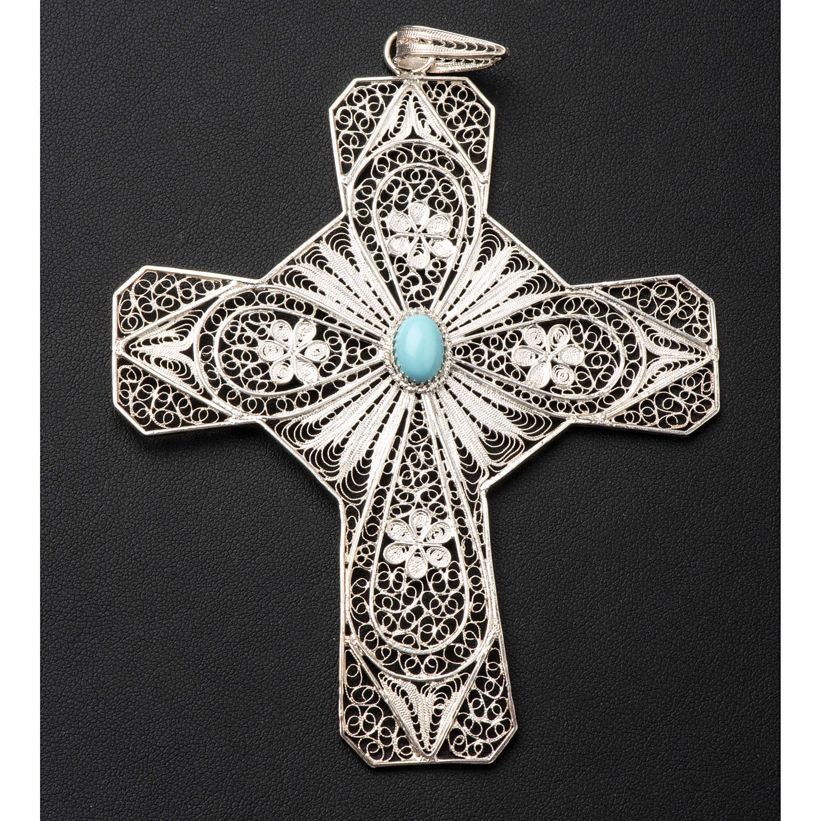 Pectoral Cross in silver 800 filigree with Turquoise stone | online ...