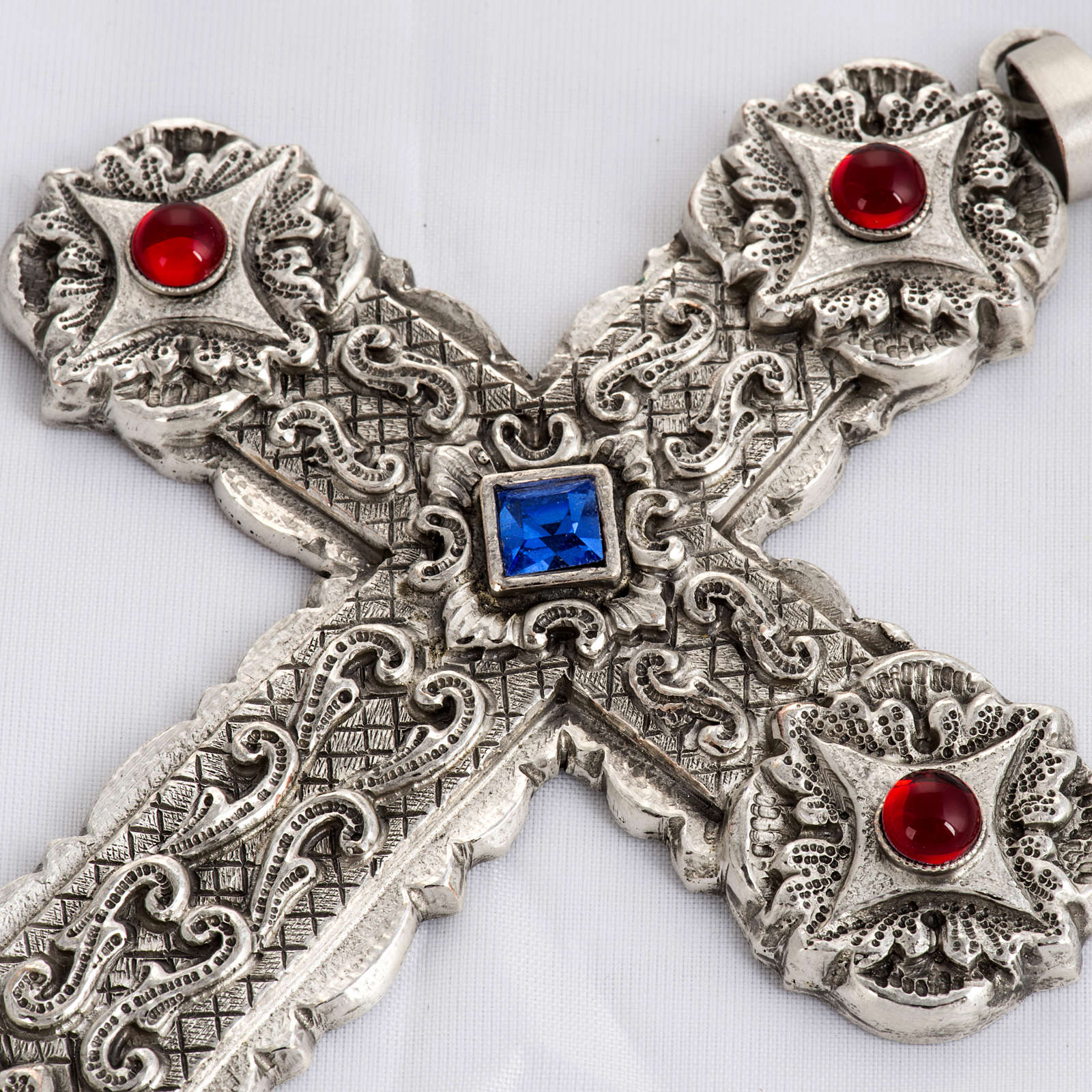 Pectoral cross in sterling silver, 18Kt gold, rubies | online sales on ...