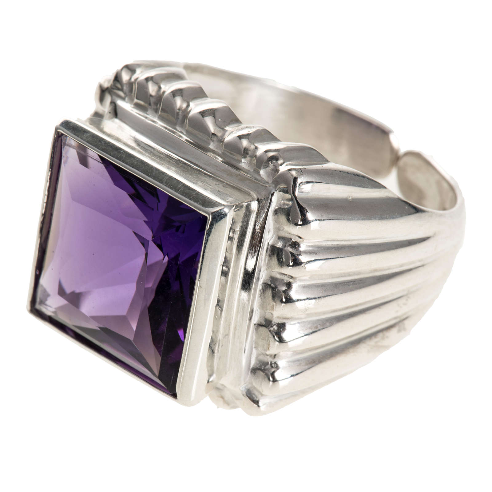 Bishop's ring silver coloured, in 925 silver with amethyst | online ...