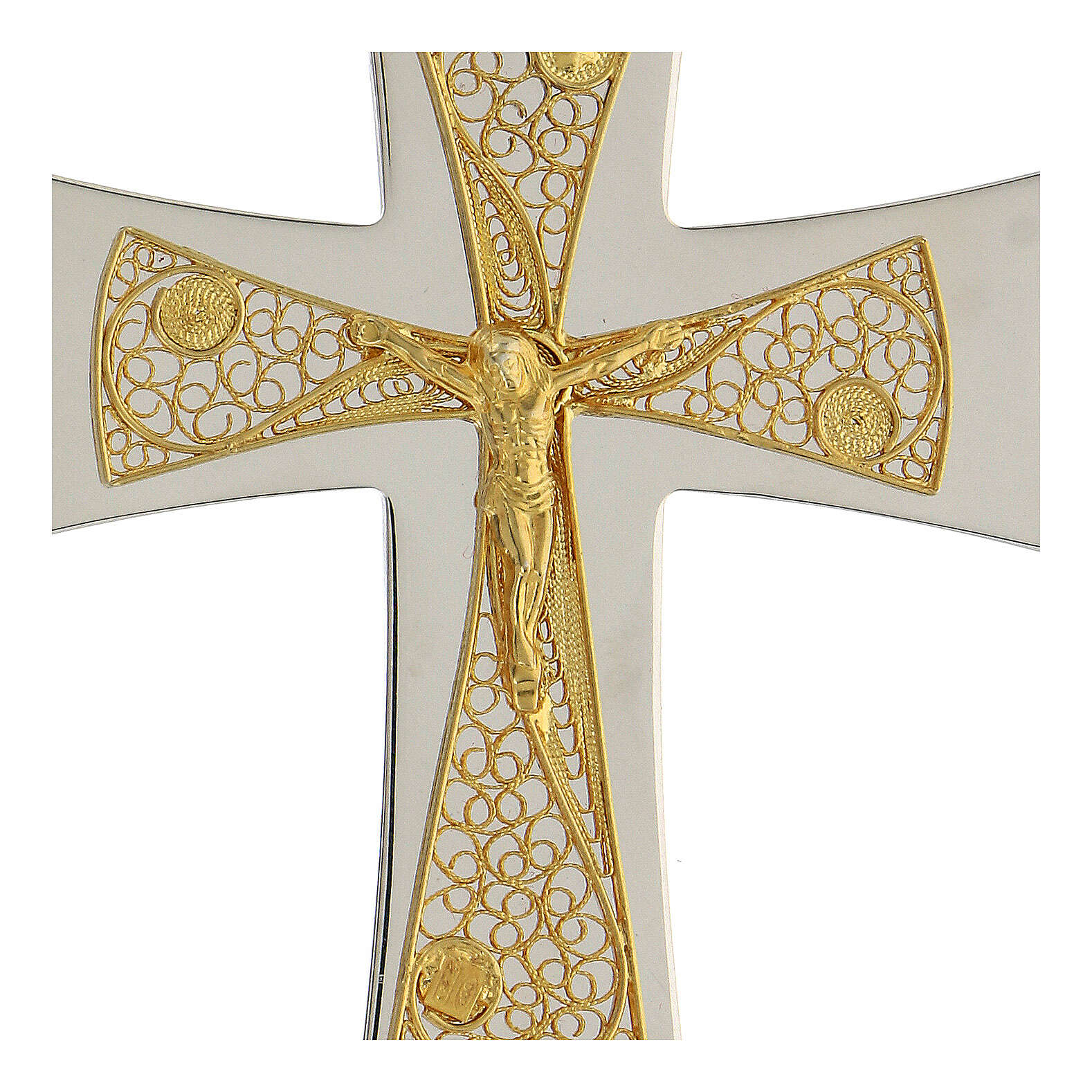 Bishop's cross in two-tone 925 silver with golden filigree | online ...