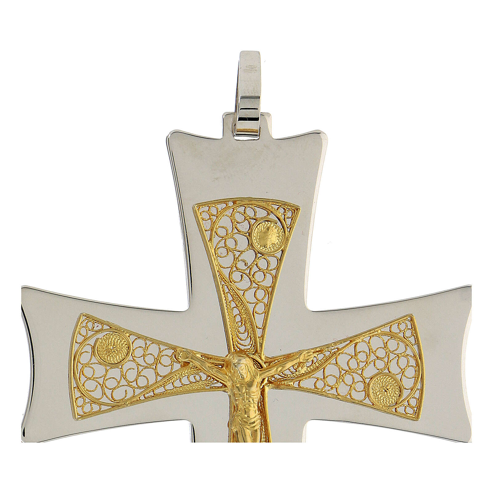 Bishop's cross in two-tone 925 silver with golden filigree | online ...